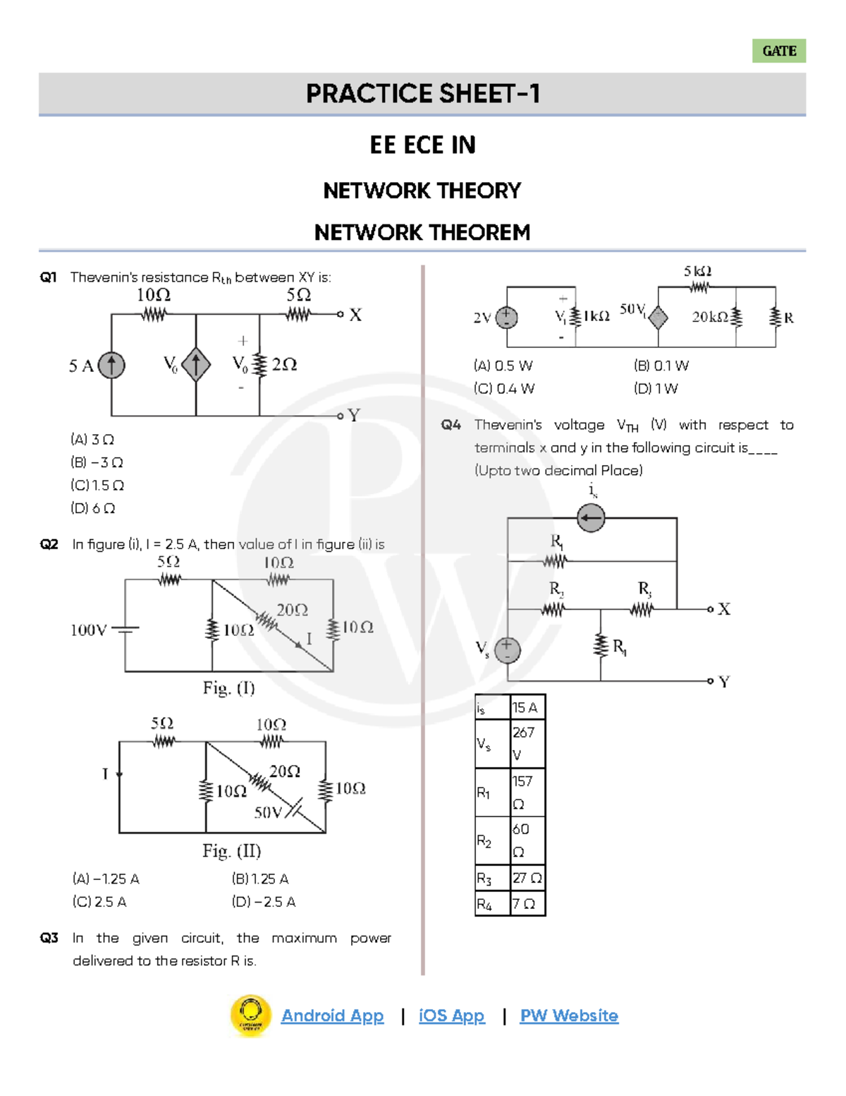 GATE EE ECE Network Theorems Practice Sheet 01 - Studocu