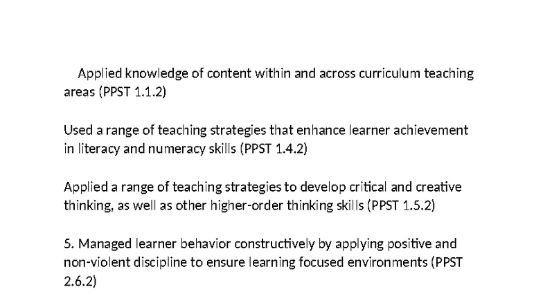 Teaching Strategies and Assessment Techniques (PPST 1.1.2 - 4.5.2 ...