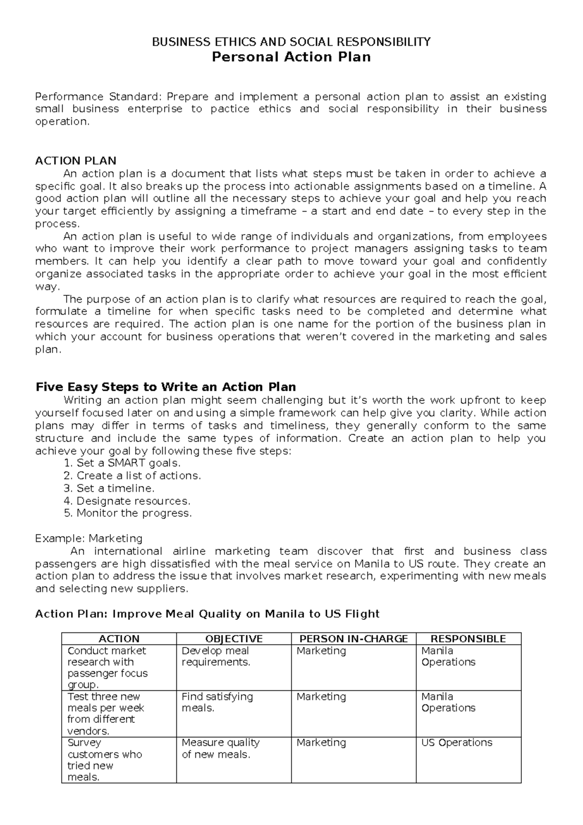 BUSINESS ETHICS & SOCIAL RESPONSIBILITY: Action Plan Guide - Studocu