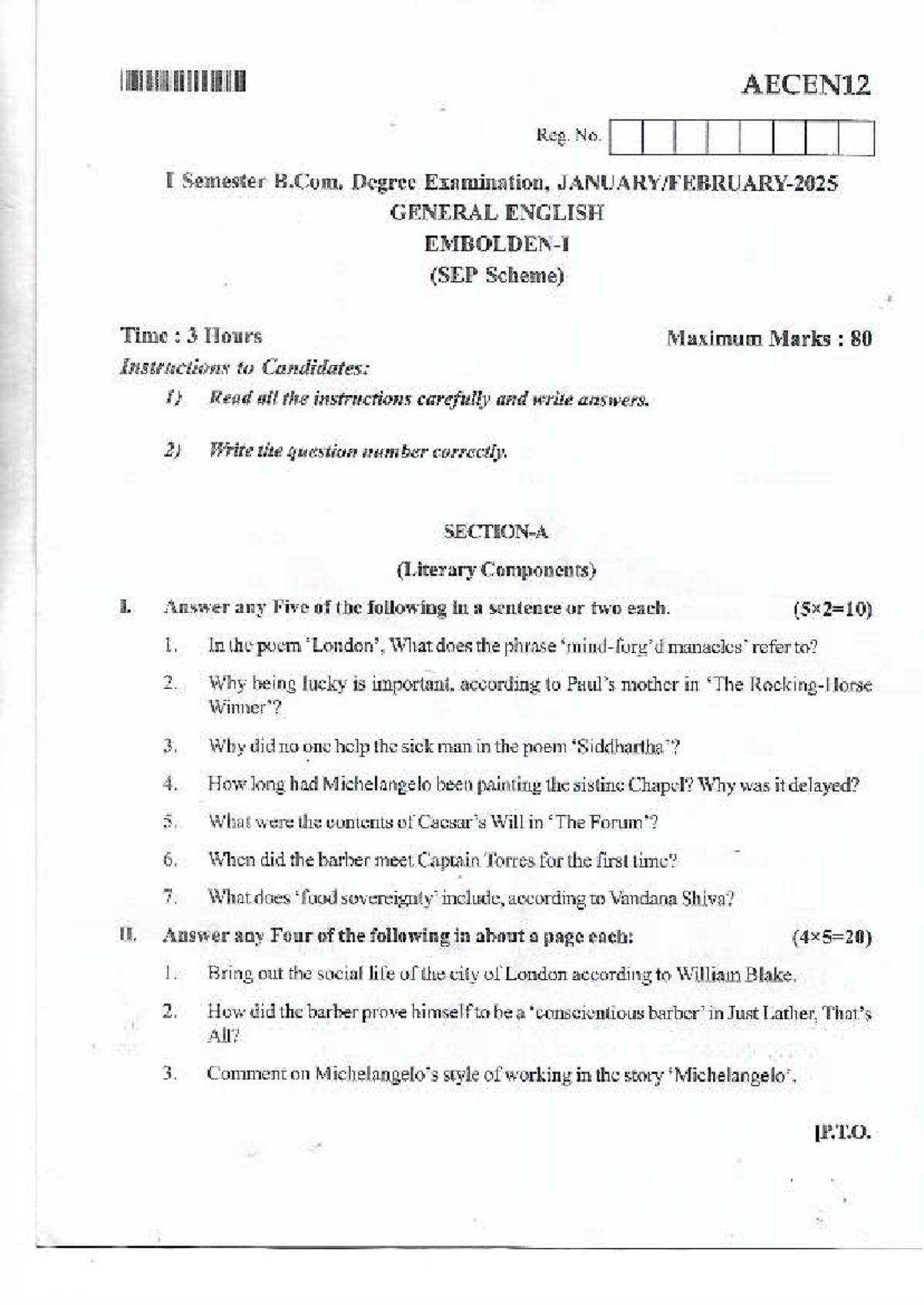 AECEN12 I Sem B.Com General English Exam Guide (SEP Scheme) - Studocu