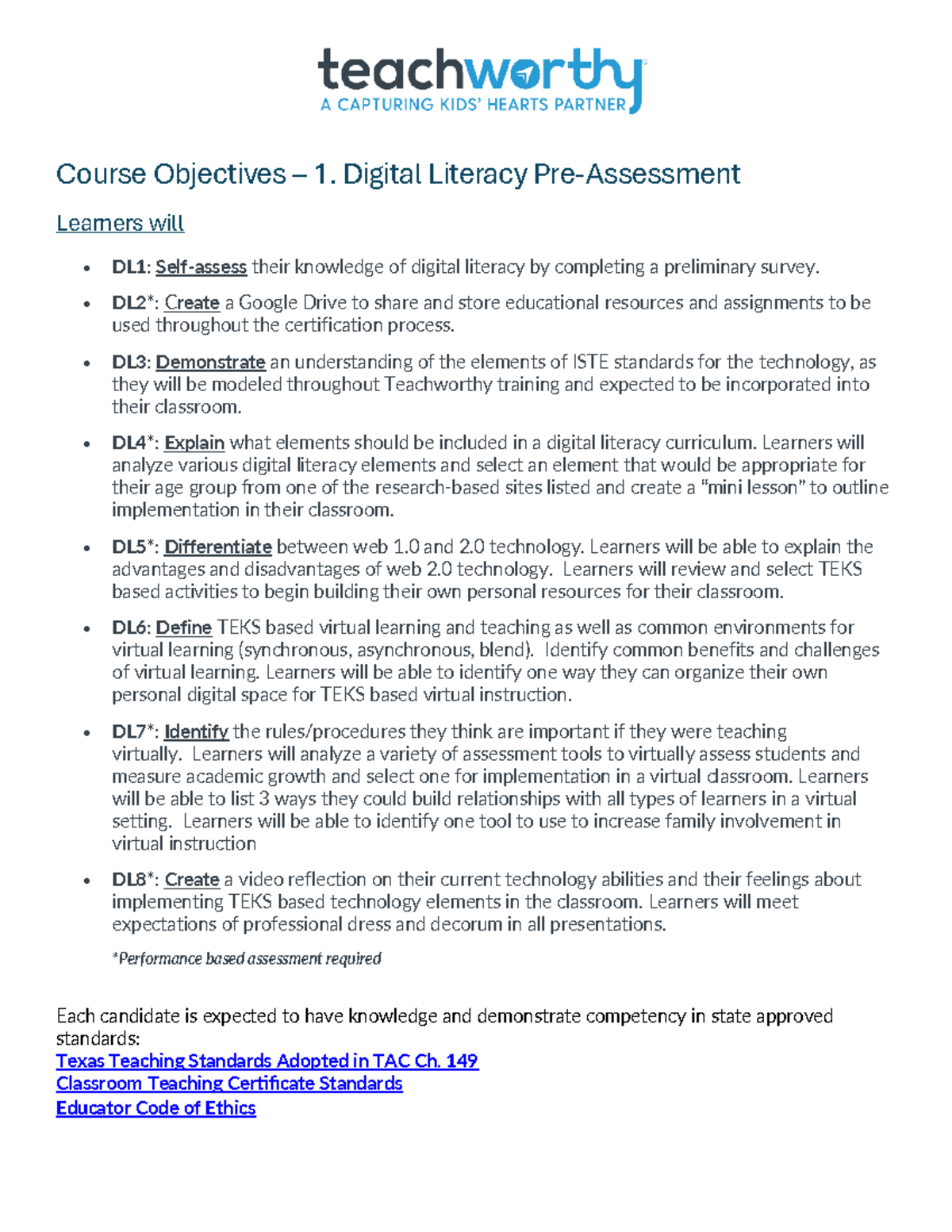 Digital Literacy Course Objectives and Pre-Assessment (DL1) - Studocu