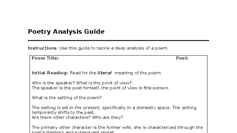 Poetry Analysis Guide: Deep Dive into Poetic Techniques - Studocu