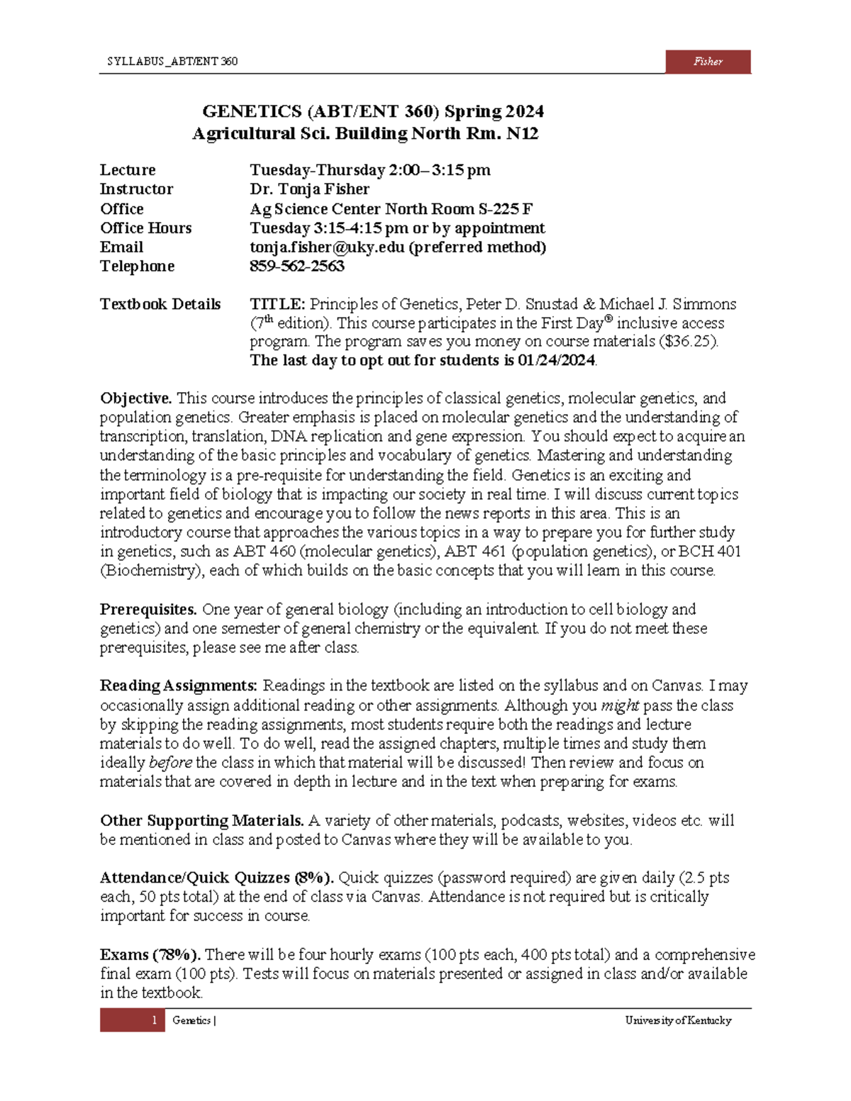 Genetics Syllabus ABT 360 Spring 2024: Instructor & Course Details ...