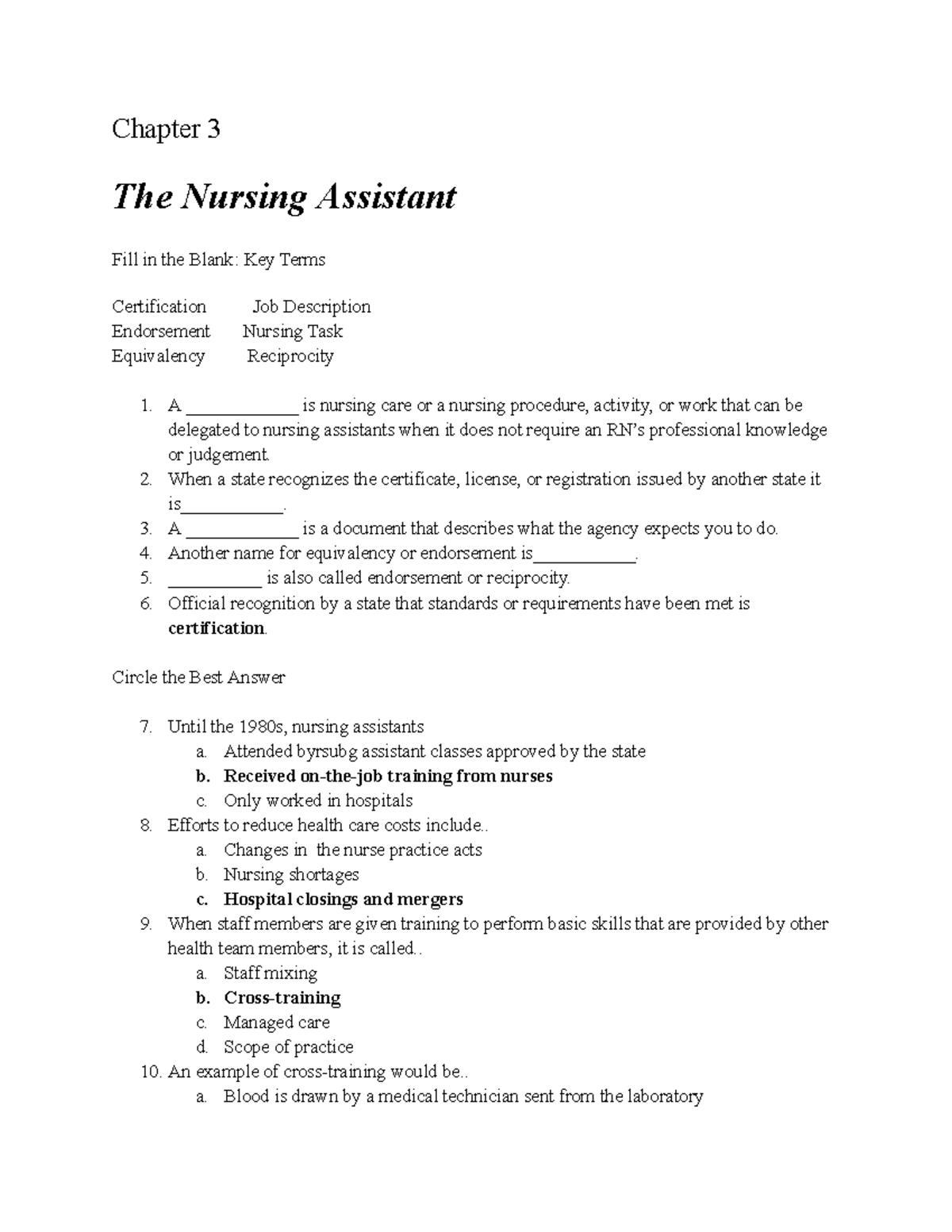 Chapter 3 - Nursing Assistant Key Terms & Concepts Overview - Studocu