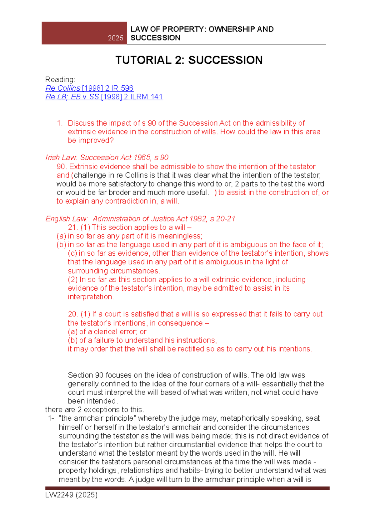 LW2249 (2025) Tutorial 2: Property Law - Ownership & Succession ...
