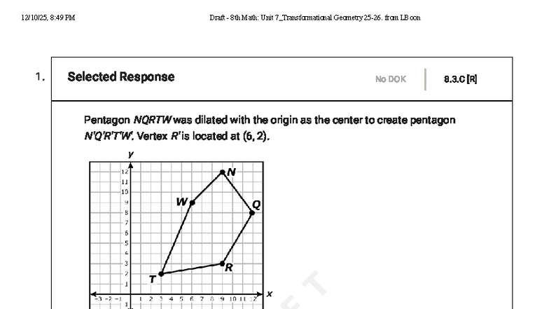 8th Grade Math: Unit 7 - Transformational Geometry Practice Questions ...