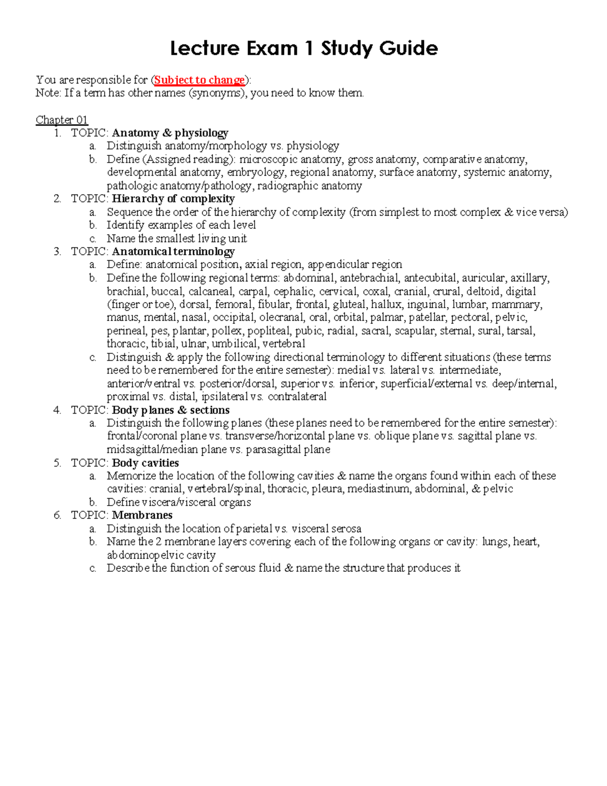 Lecture Exam 1 Study Guide - Anatomy & Physiology (Ch. 04-06) - Studocu