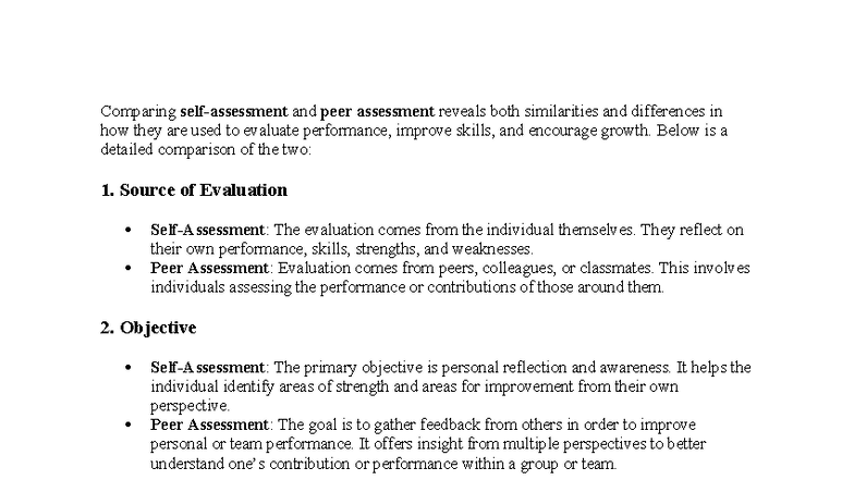 Comparing Self-Assessment vs Peer Assessment: Key Insights - Studocu