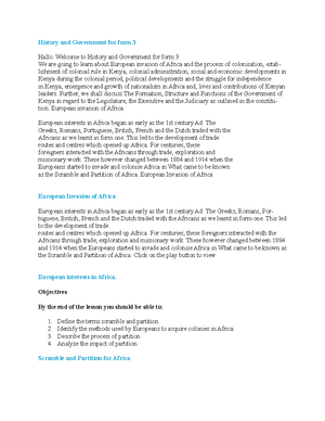 History FORM 2 Notes - Note - IDEAL HISTORY AND GOVERNMENT FORM 2 ...