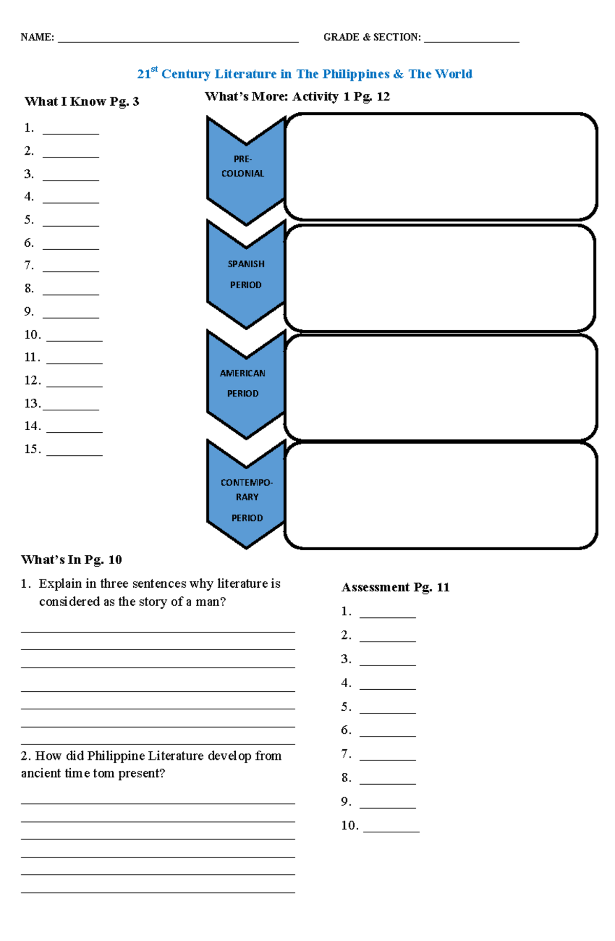 21ST Century Lit in the PH & World: Answer Sheet 2nd Edition - Studocu
