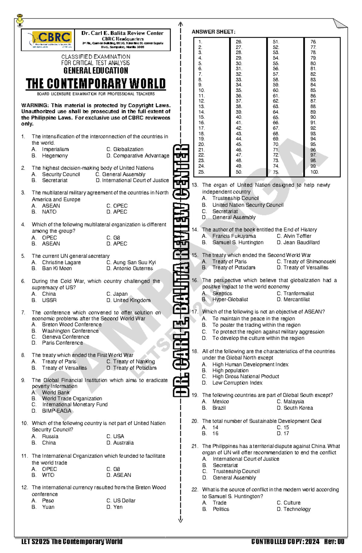 LET S2025 Contemporary World Review Questions and Answers - Studocu