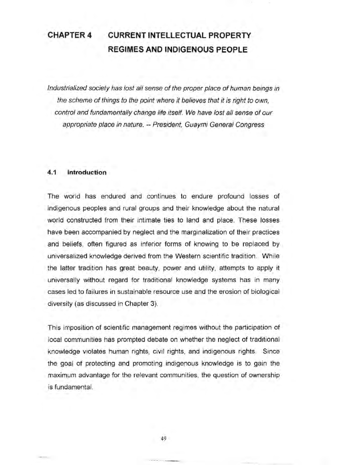 CHAPTER 4: CURRENT INTELLECTUAL PROPERTY REGIMES & INDIGENOUS PEOPLE ...