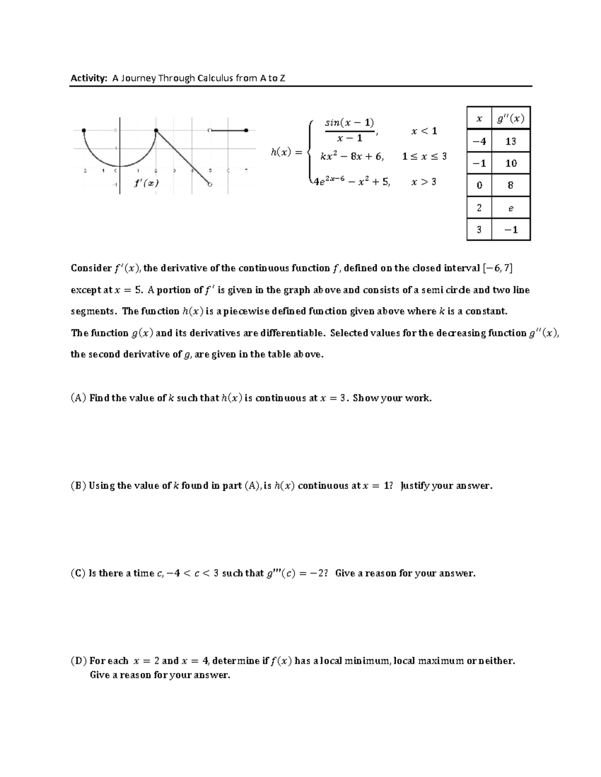 Activity: A Journey Through Calculus from A to Z (MATH 101) - Studocu