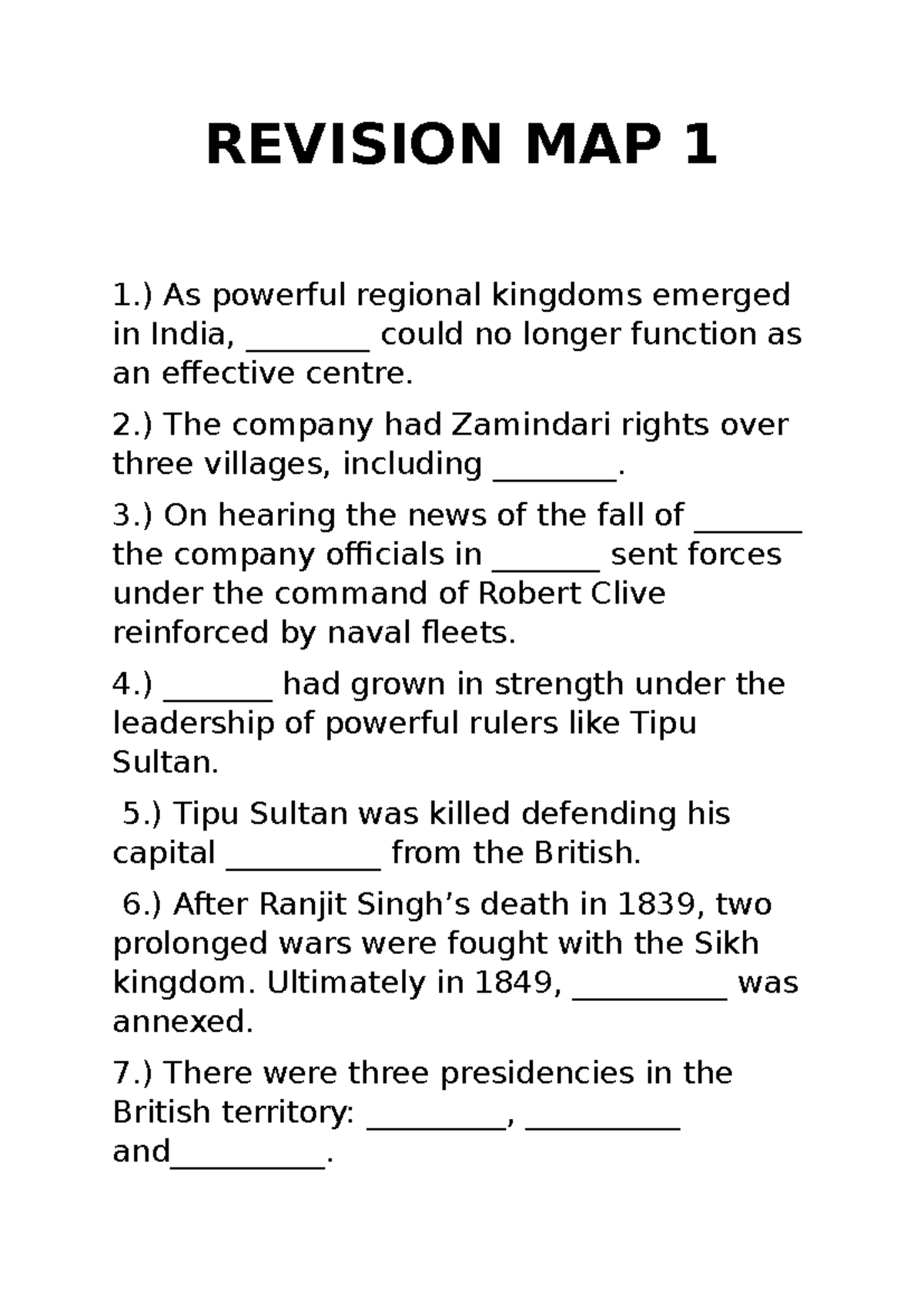 Revision Maps 1 & 2: Key Events in Indian History - Studocu