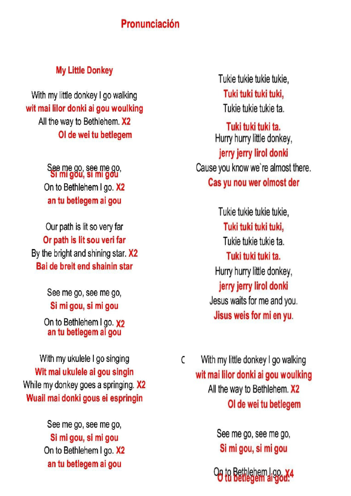 5TO Canción en Inglés - "My Little Donkey" Letra y Pronunciación - Studocu