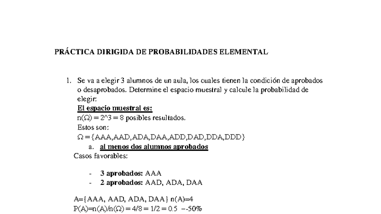 PRÁCTICA DIRIGIDA DE PROBABILIDADES ELEMENTAL 1 - Studocu