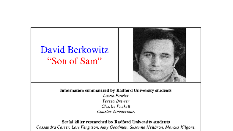 David Berkowitz: A Psychological Profile of the Son of Sam (PSY 101 ...