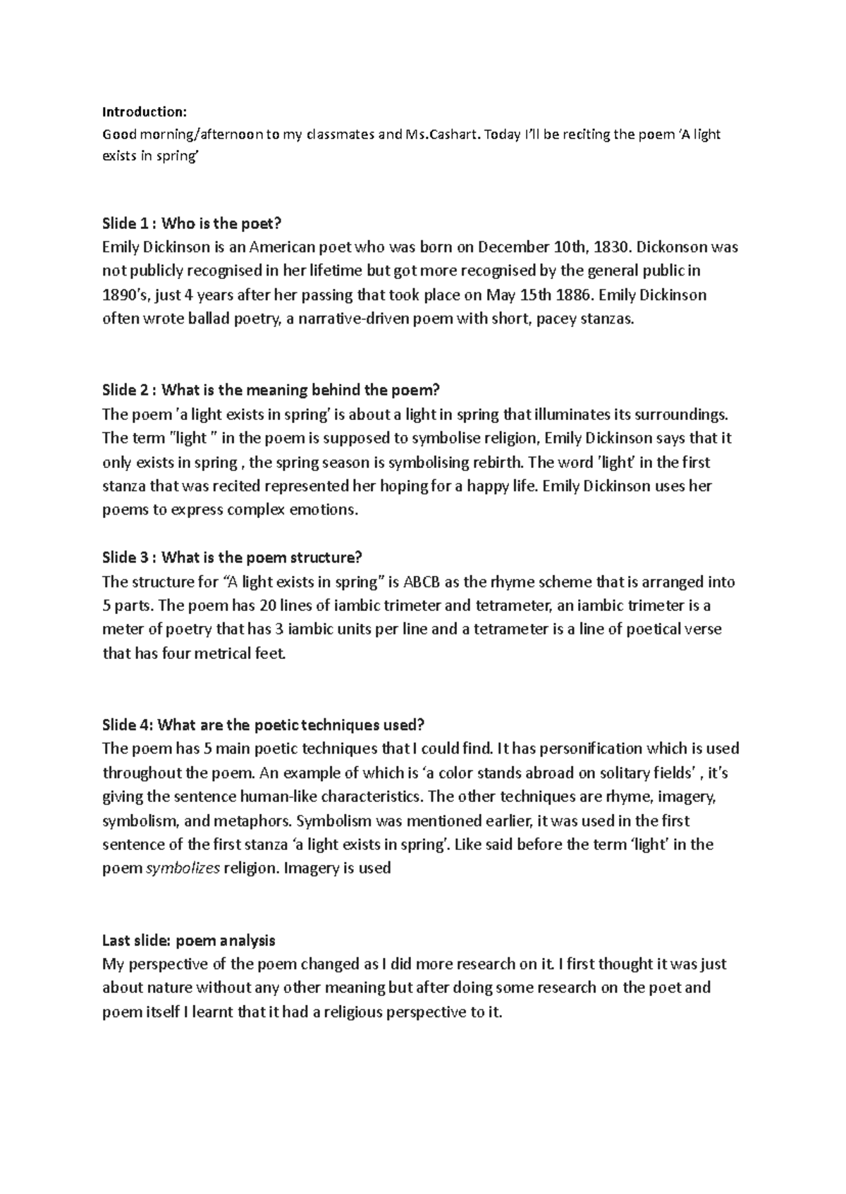 Poet Analysis: Emily Dickinson's "Light Exists In" Insights - Studocu