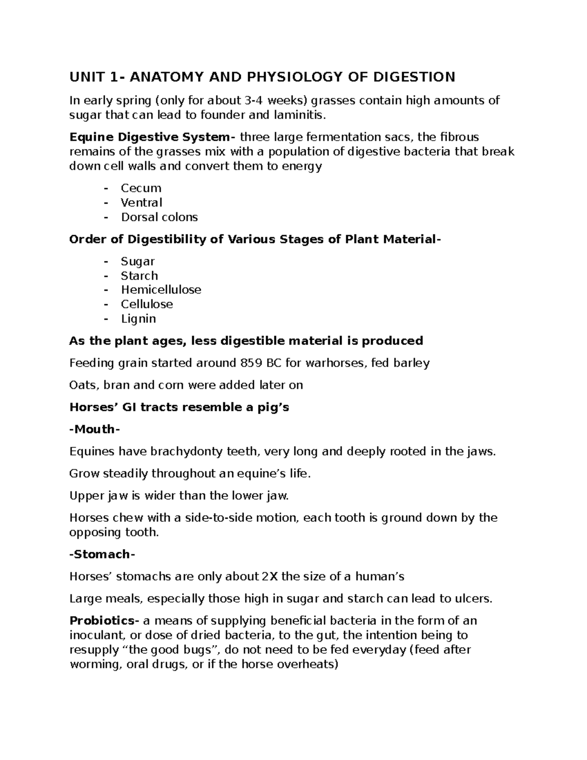 Equine Nutrition - Lecture Notes on Digestive Anatomy & Physiology ...