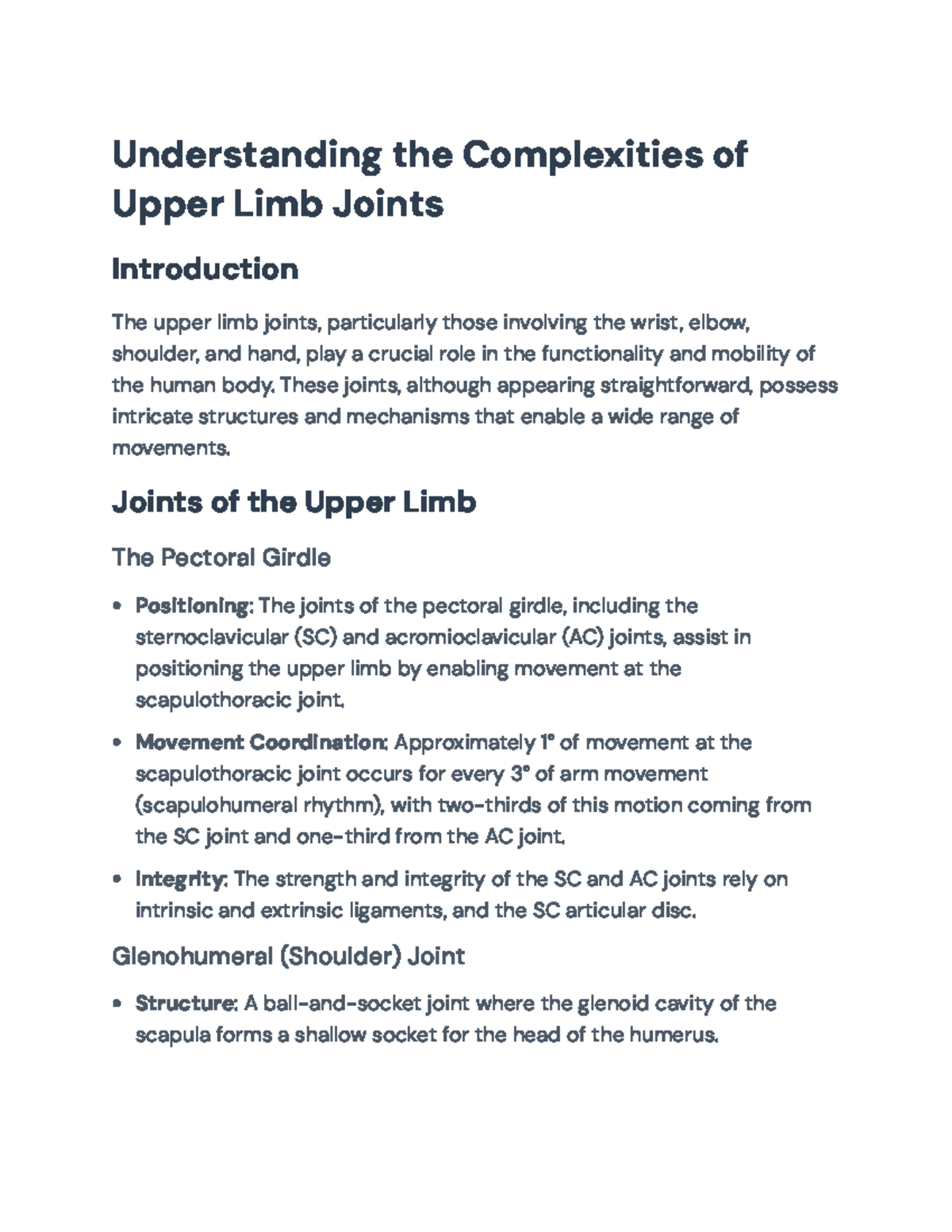 Upper Limb Joints Anatomy and Function: Understanding Their Complexity ...