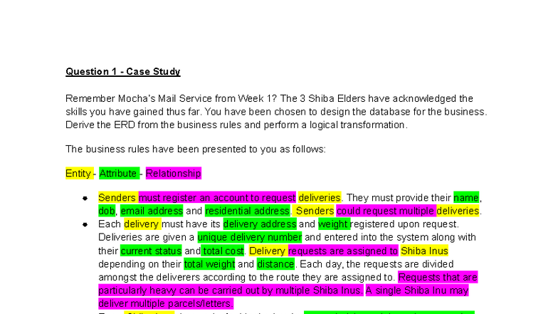 COMP1350 Case Study: Designing a Database for Mail Service - Studocu