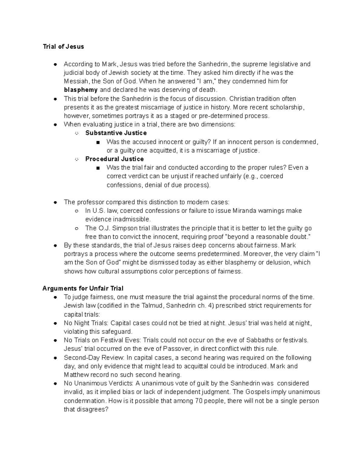 Justice and Injustice: The Trial of Jesus in Mark (Midterm 2) - Studocu