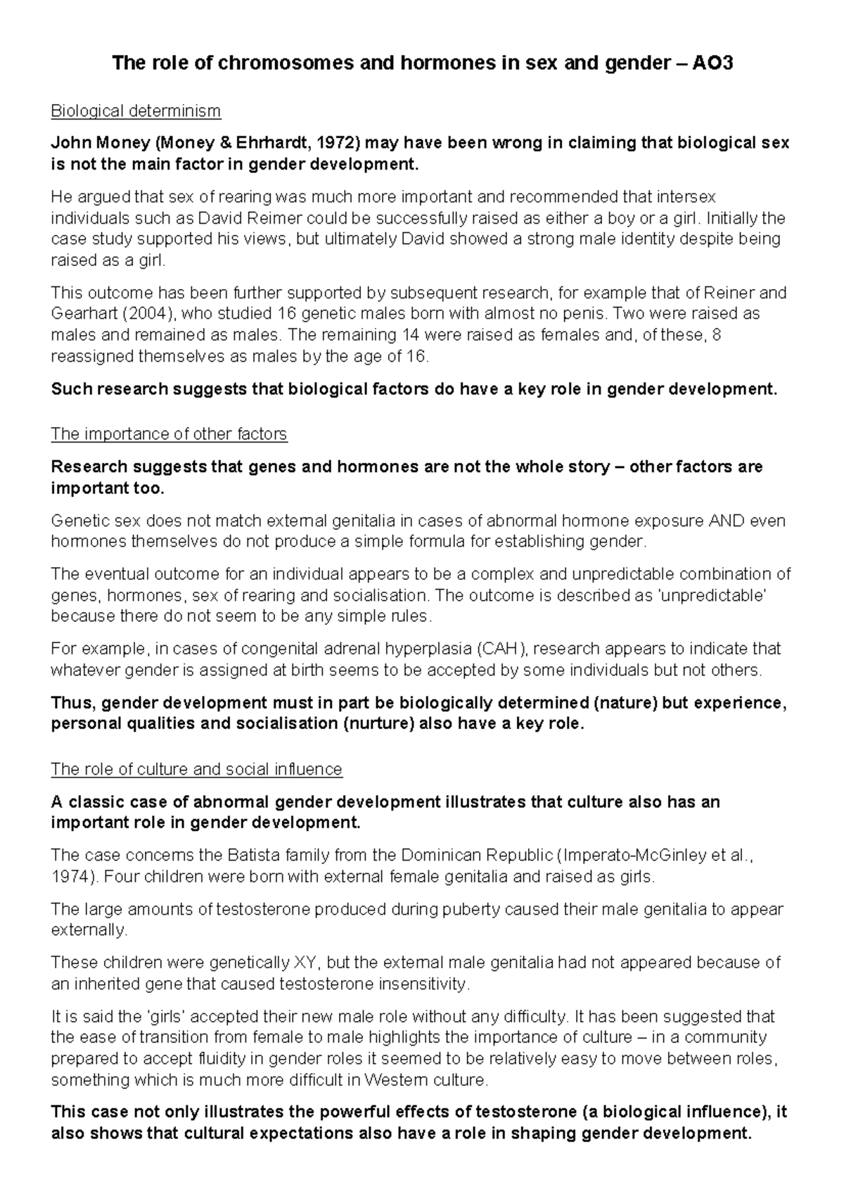 GE5 - Handout: Chromosomes, Hormones, and Gender Development - Studocu