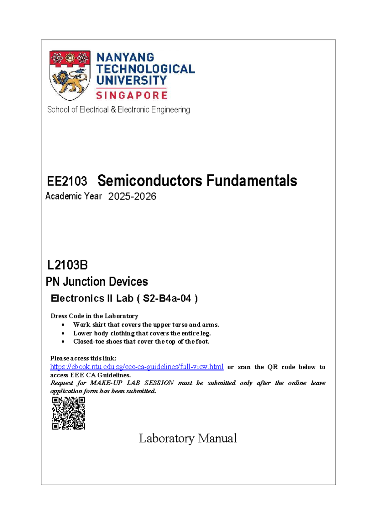L2103B Lab Manual: PN Junction Devices & Semiconductor Fundamentals ...