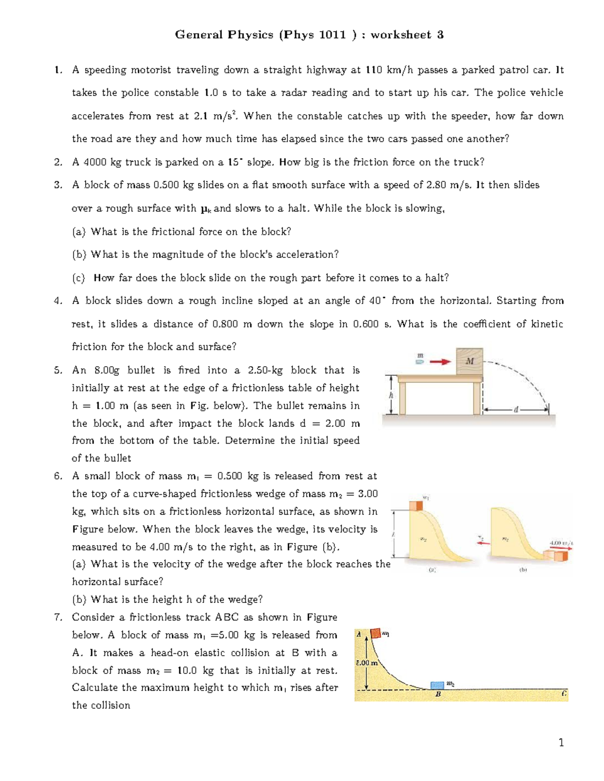 Physics Worksheet 3 (Phys 1011) - Comprehensive Study Notes - Studocu