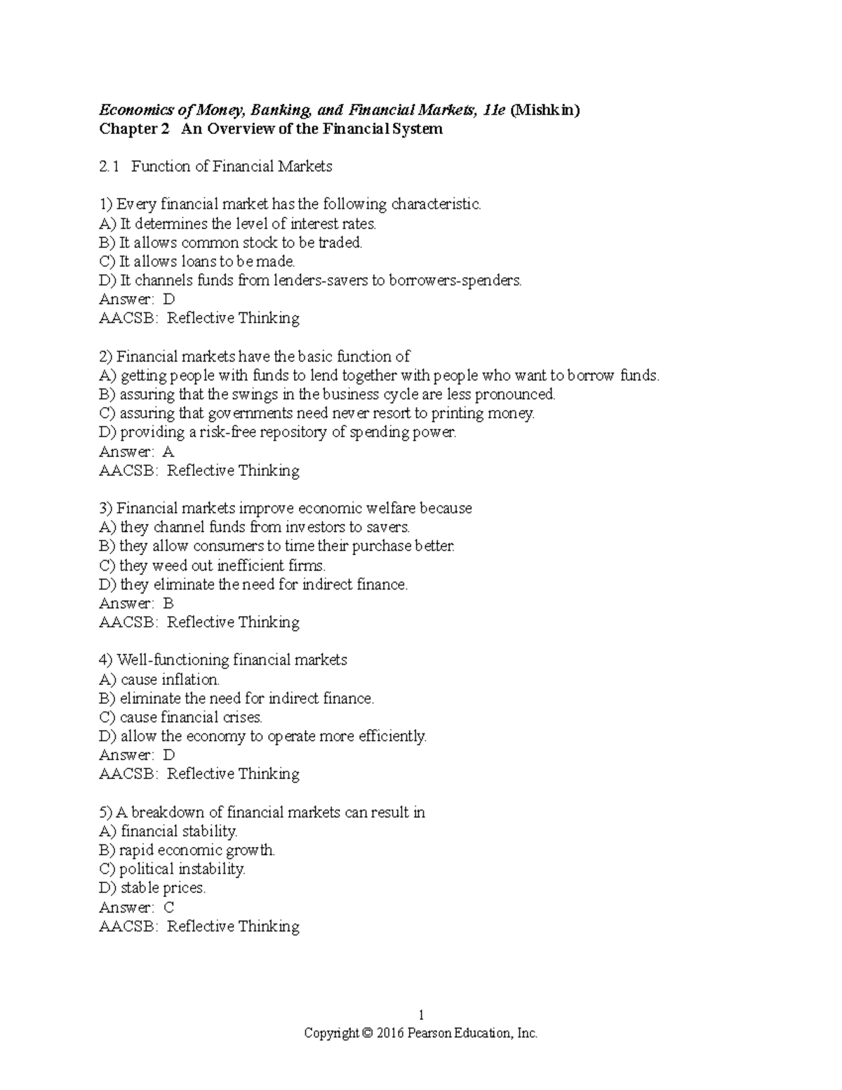 Economics of Money, Banking & Financial Markets: Chapter 2 Overview ...