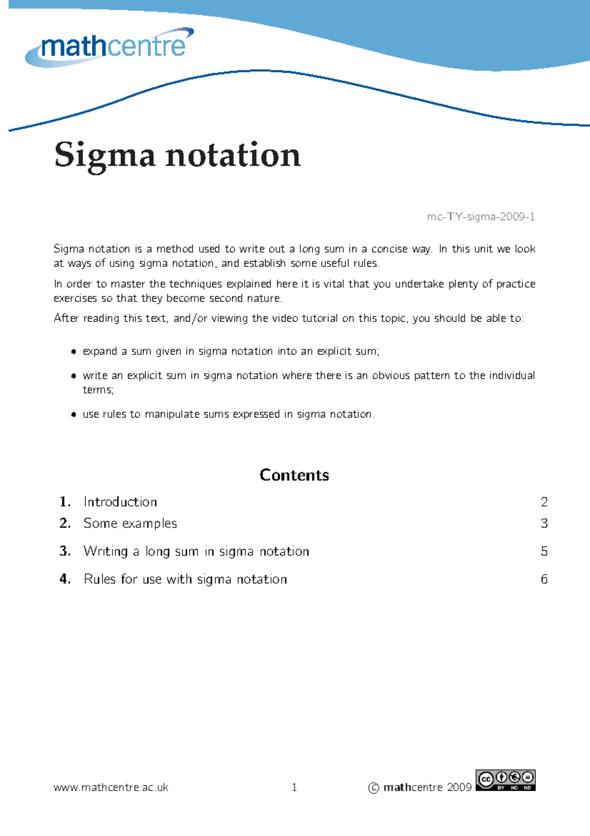 Sigma Notation - Sigma notation mc-TY-sigma-2009- Sigma notation is a method used to write out a ...