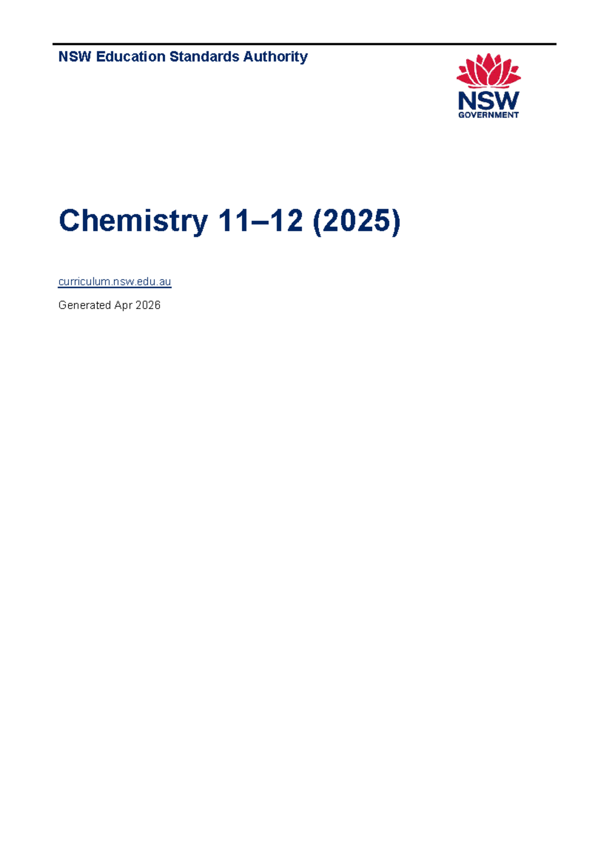 NESA Chemistry Syllabus (2025) for Year 11 & 12 Overview - Studocu