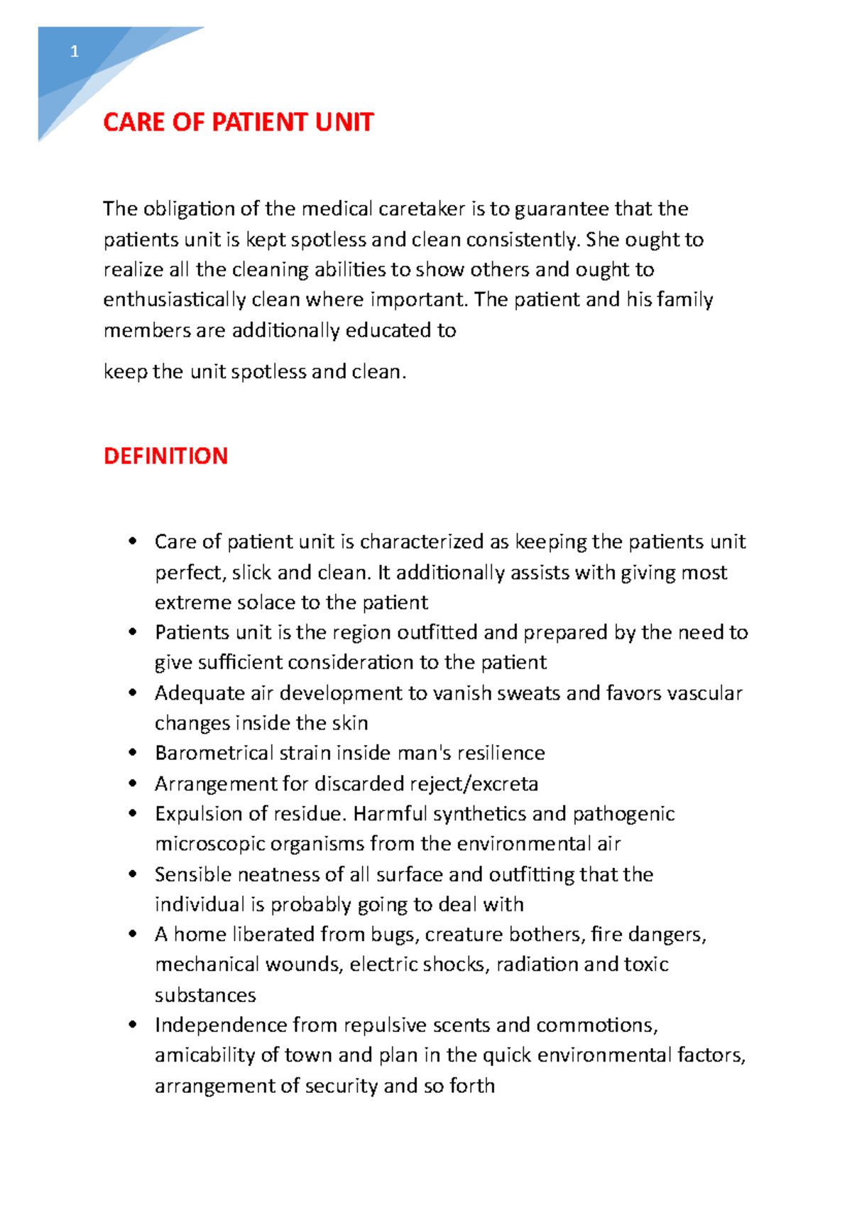 CARE OF Patient UNIT: Essential Guidelines for Cleanliness and Comfort ...