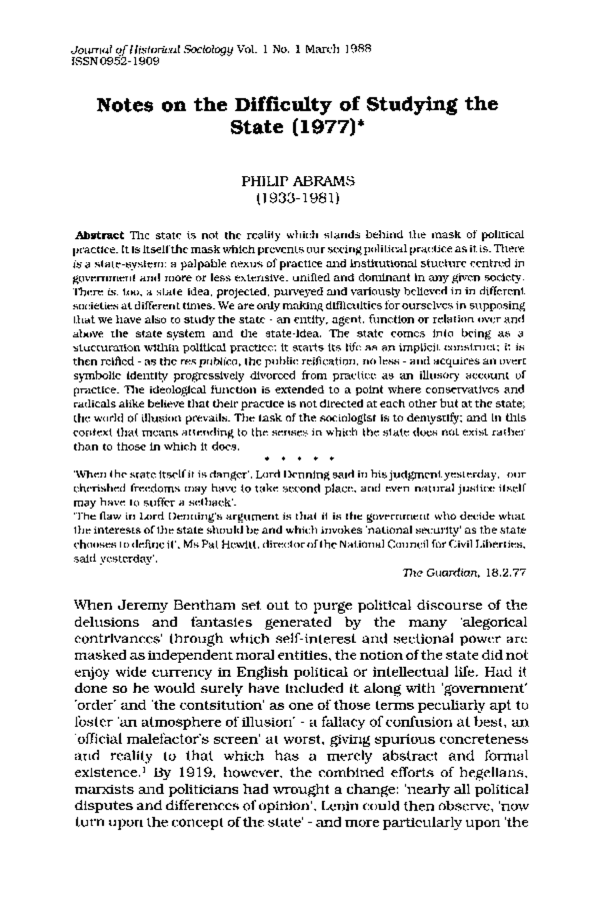 Difficulties in Analyzing the State: Insights from Abrams 1988 - Studocu