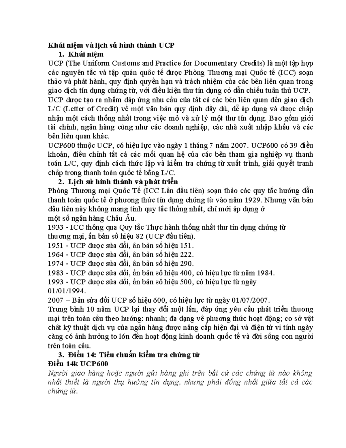 UCP 600: Khái Niệm và Lịch Sử Hình Thành của UCP 14 - Studocu
