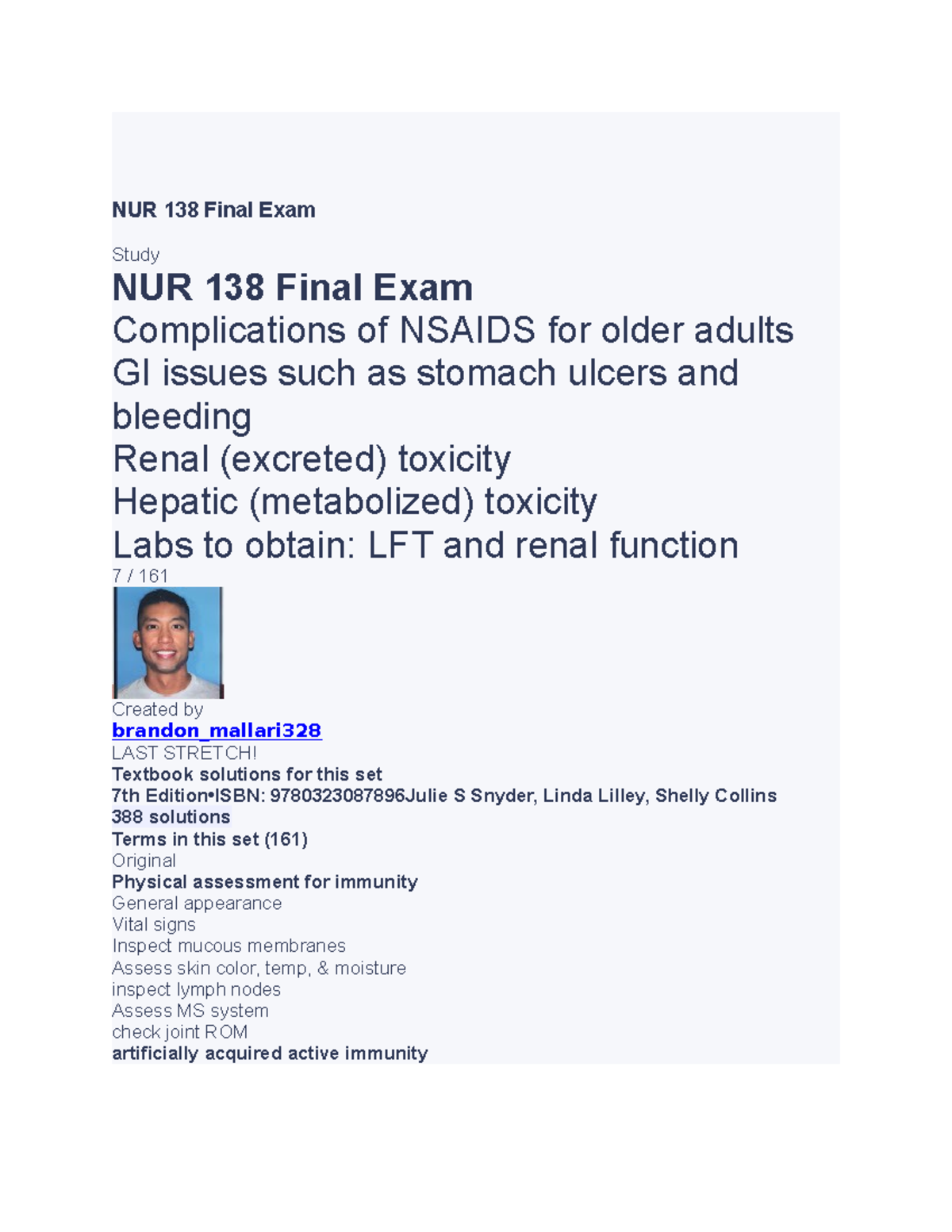 NUR 138 Final Exam Study Guide: Key Concepts & Nursing Care - Studocu