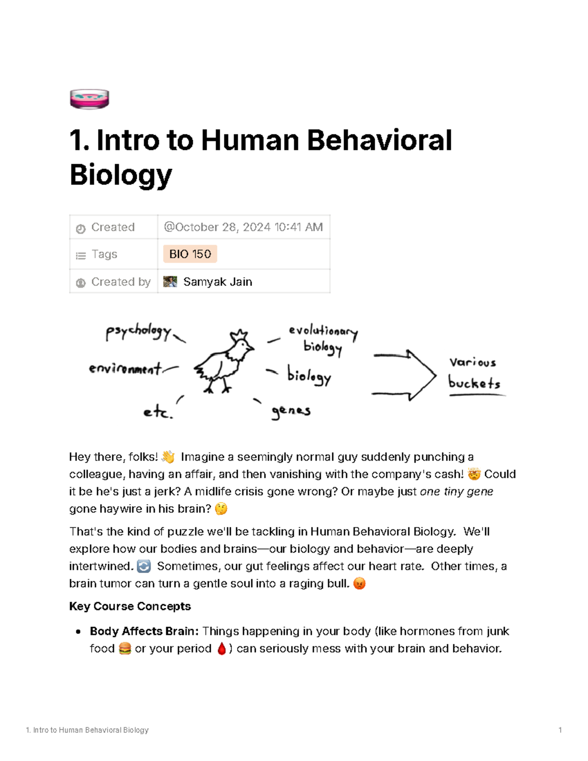 BIO150-1 - Lecture 1: Intro to Human Behavioral Biology Summary - Studocu