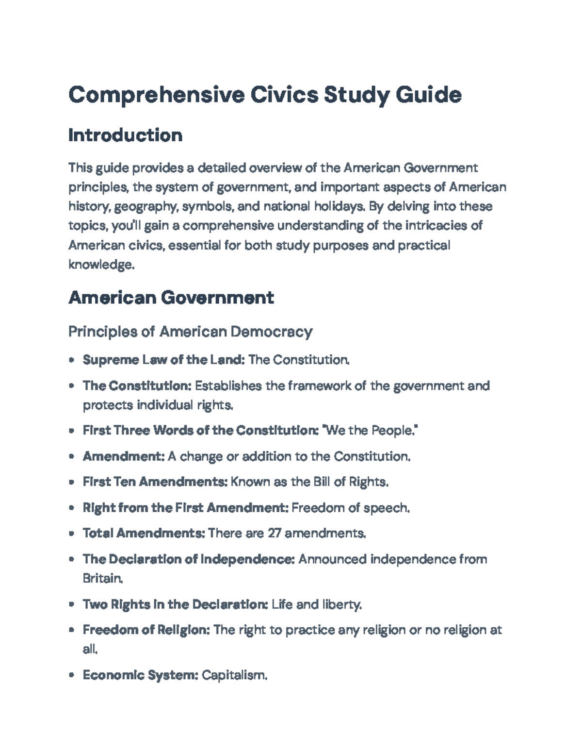 Comprehensive Civics Study Guide for American Government (CIV-101 ...