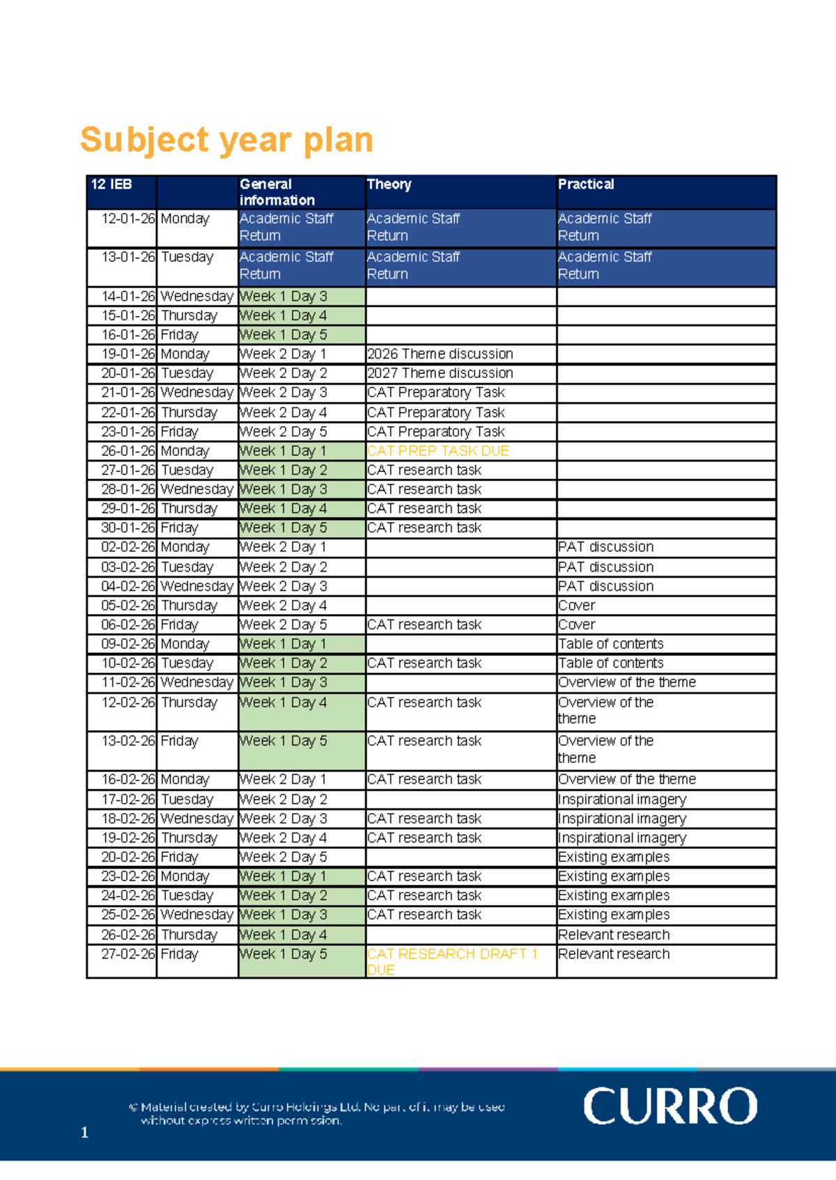 IEB Year Plan 12: Weekly Schedule & Academic Tasks Overview - Studocu