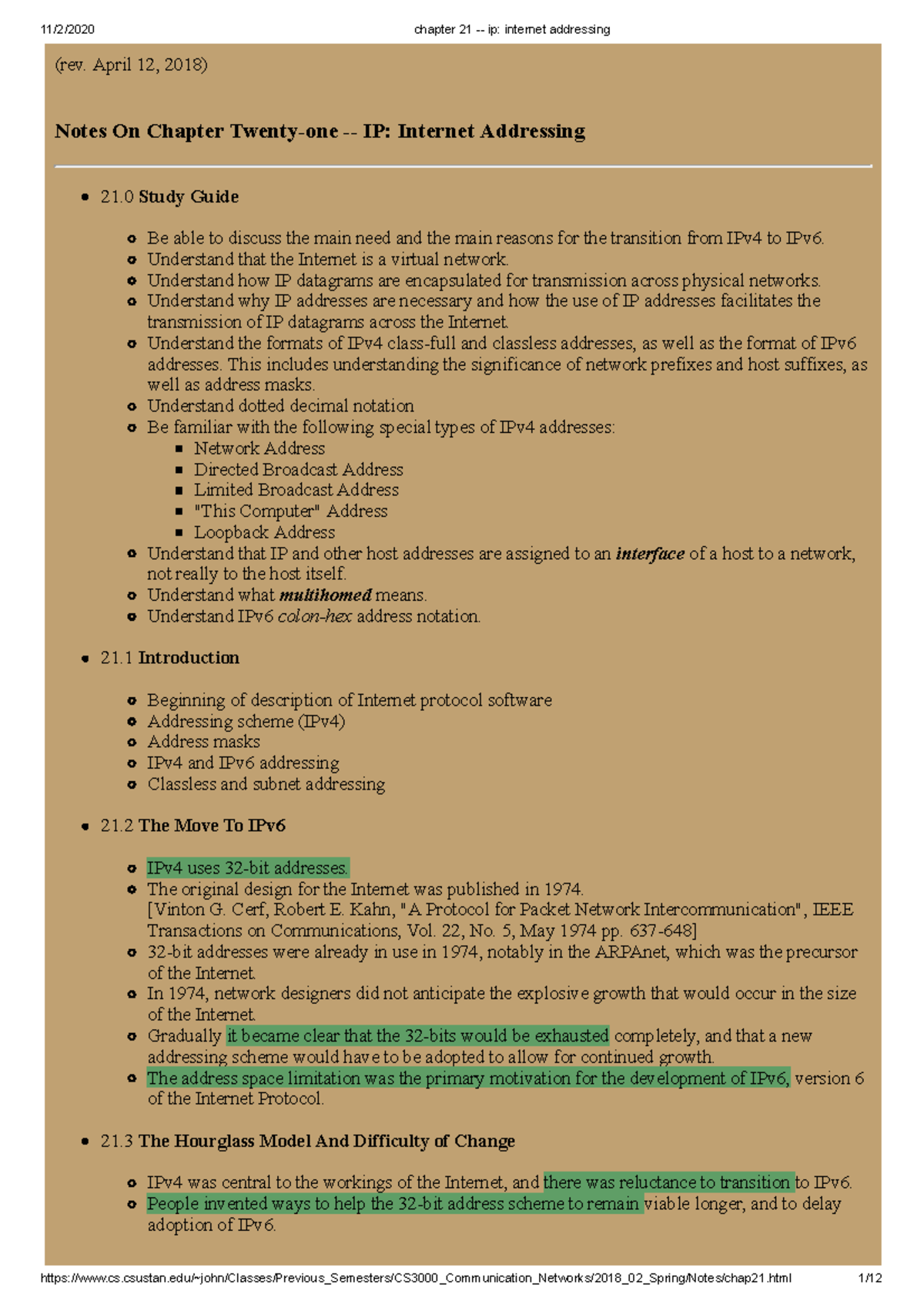 Chapter 21 - ip internet addressing - (rev. April 12, 2018) Notes On ...