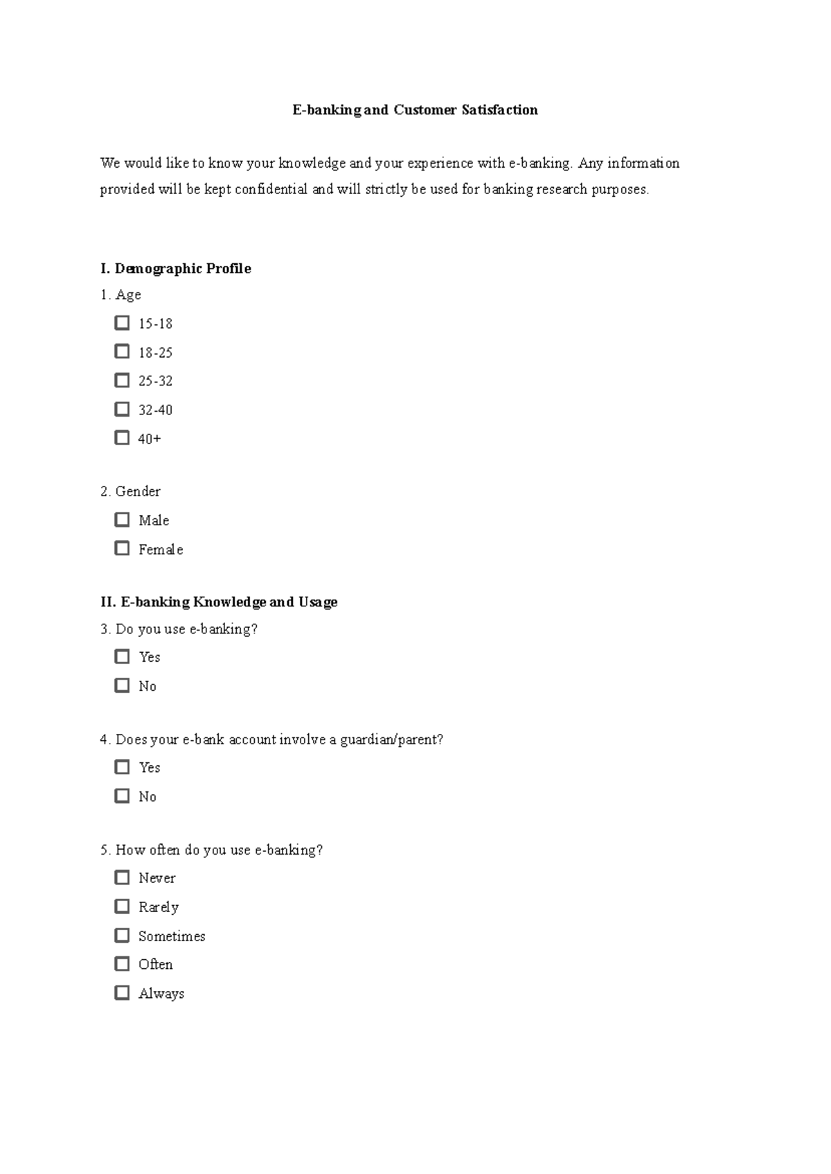 SM L4 Assignment 1: Customer Satisfaction Survey Questionnaire - Studocu
