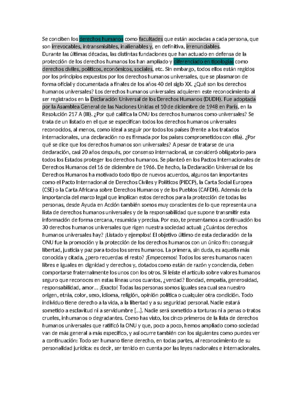 Derechos Humanos Universales: Fundamentos y Clasificación (DUDH) - Studocu