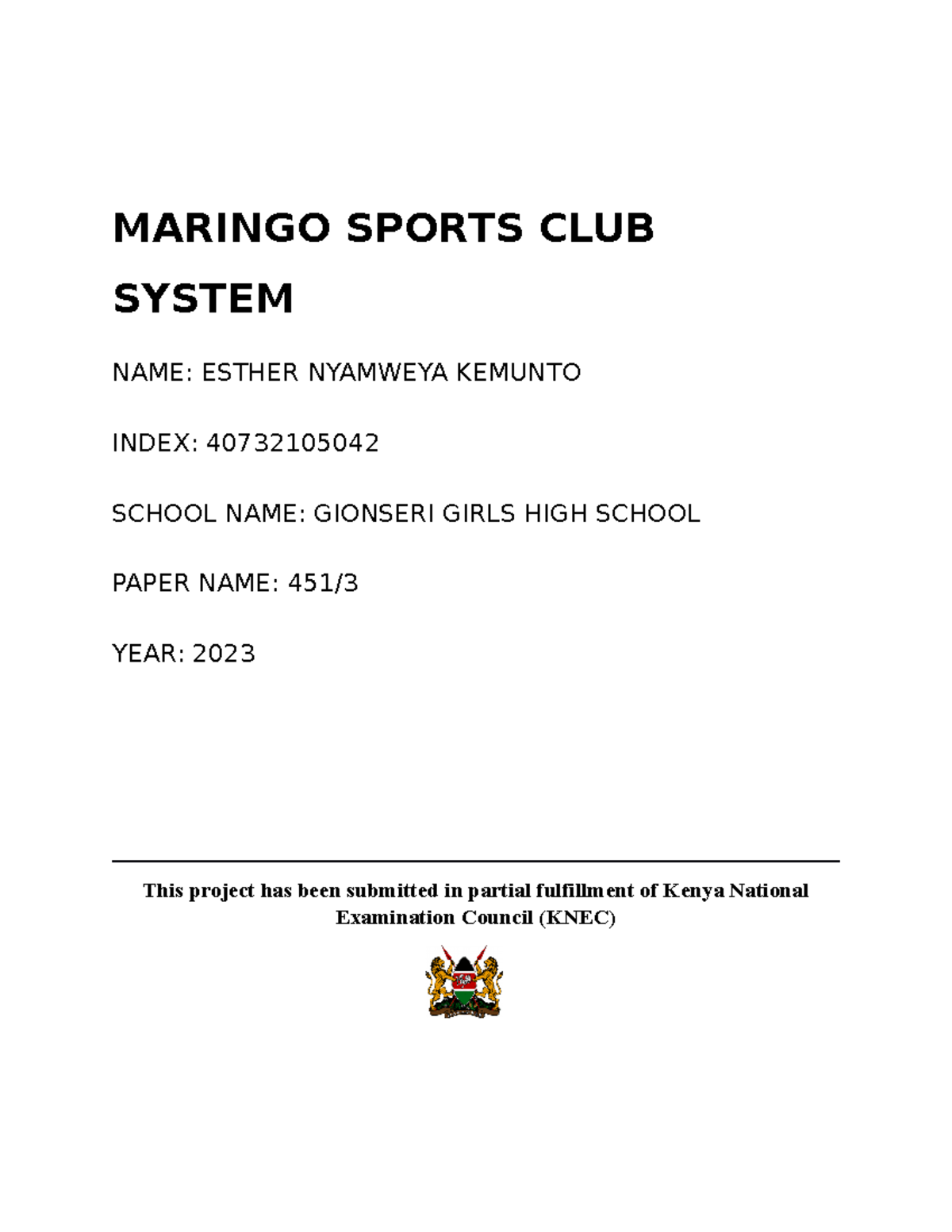 Maringo Sports Club System Project (KNEC 451) - 2023 Submission - Studocu