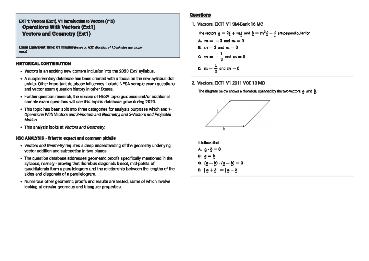 HSC Vectors: Key Questions and Solutions for Exam Preparation - Studocu