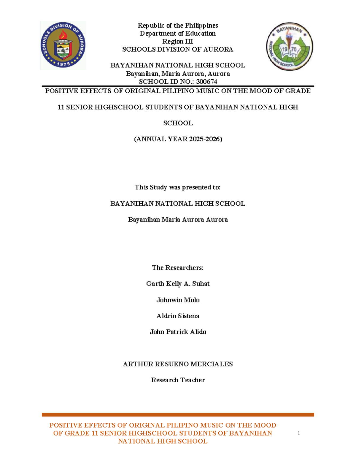 Positive Effects of Original Pilipino Music on Grade 11 Students' Mood ...