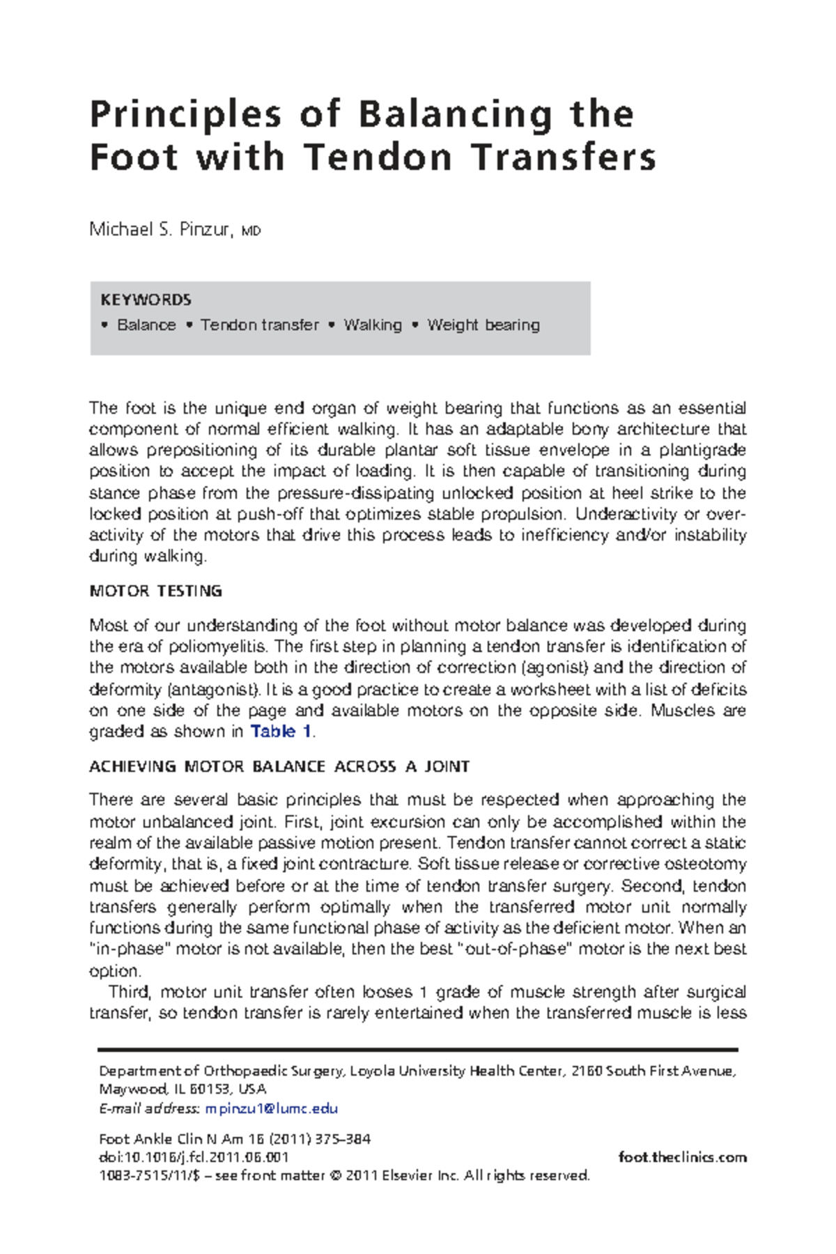 Principles of Tendon Transfer for Foot Balance in Surgery - Studocu