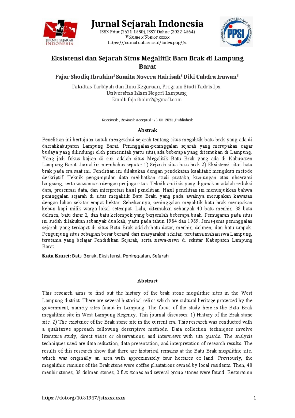 Jurnal Sejarah: Eksistensi dan Sejarah Situs Megalitik Batu Brak di ...
