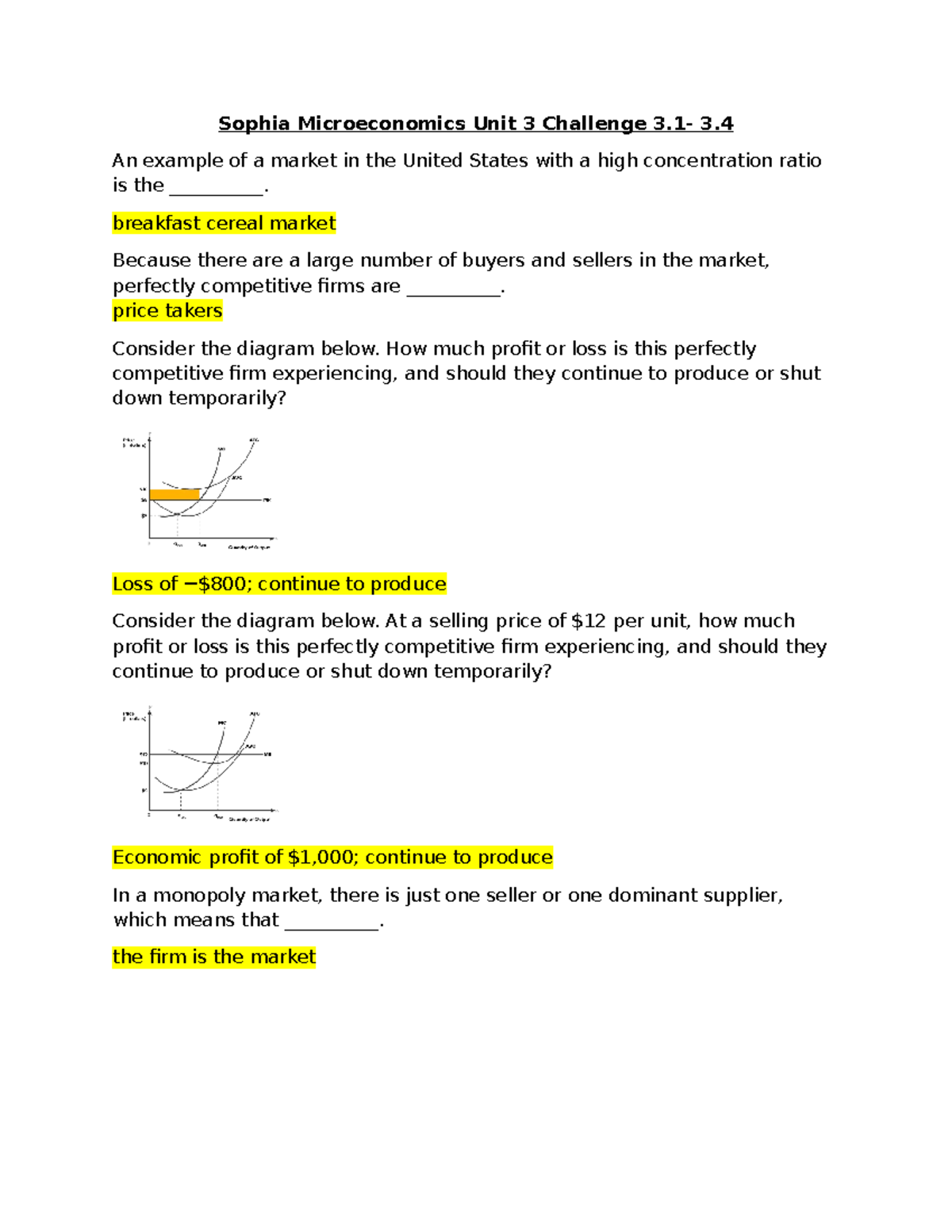 Sophia Microeconomics Unit 3 Challenge 3 Summary and Key Concepts - Studocu