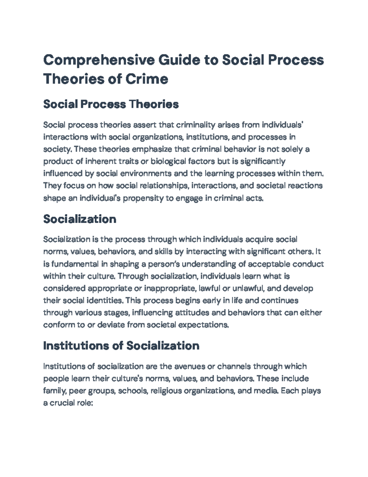 Comprehensive Overview of Social Process Theories of Crime - Studocu