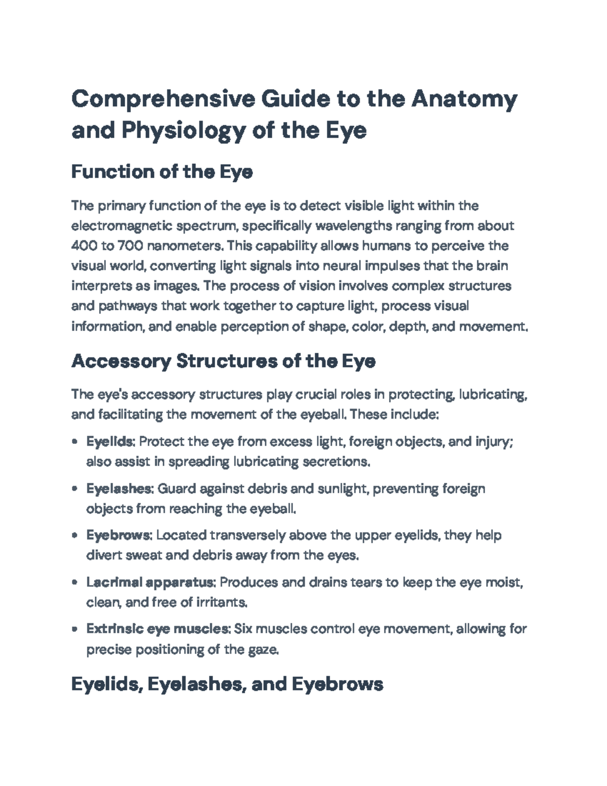 Comprehensive Guide to Eye Anatomy & Physiology (BIO 101) - Studocu